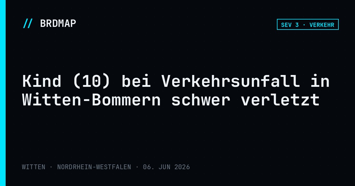 Kind (10) bei Verkehrsunfall in Witten-Bommern schwer verletzt ...